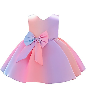 NSSMWTTC Baby Girls Easter Backless Dresses Bowknot Toddler Kid Color Gradient Ruffles Christmas Formal Dress Tutu Frocks (Pink,80)