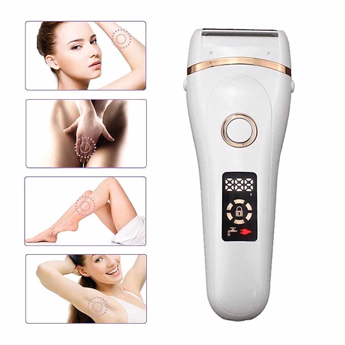 Electric Lady Shaver Bikini Trimmer, Wet & Dry Rechargeable Cordless Painless Electric Razor for Women, LED Display Razor for Legs Underarms (White)