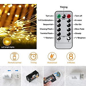 LetsFunny Fairy Christmas String Lights Wire Lights, 225 LED DIY 8 Modes Dimmable Lights with Remote Control, Decorative Hanging Starburst Lights Christmas Indoor Outdoor Decoration
