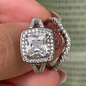 Ahloe Jewelry CEJUG 2Ct 14k Gold Plated Bridal Ring Sets for Women Engagement Rings Wedding Bands Halo Cz Cubic Zirconia, Size 8