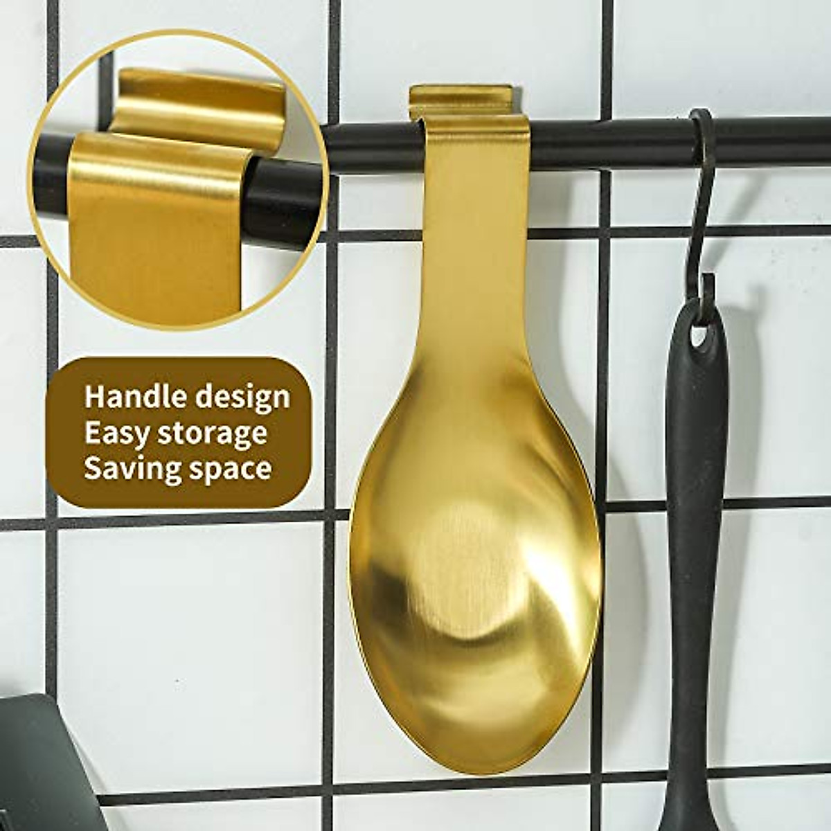 BETTWILL Gold Spoon Rest for Kitchen Counter, Stainless Steel Spoon Holder for Stove Top, Spatula Ladle Spoon Utensils Holder, Gold Kitchen Accessories, Gold Cooking Utensiles, Dishwasher Safe