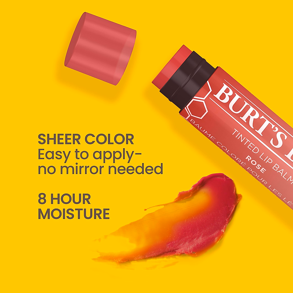 Burt's Bees 100% Natural Tinted Lip Balm, Rose with Shea Butter & Botanical Waxes, 0.15 Oz