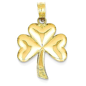IceCarats 14K Yellow Gold Lucky Clover Leaf Shamrock Flower Necklace Heart Claddagh Celtic Charm Pendant Irish Jewelry 25mm x 15mm Only