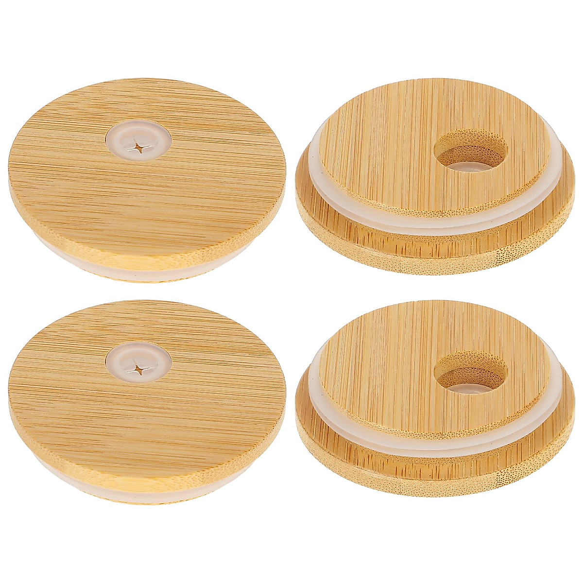 4 Pcs Reusable Bamboo Lids with Straw Hole 2.75Inch/70mm Wooden Lids Replacement Bamboo Lids for Beer Glasses Bamboo Lids for Glass Cup for Regular Mouth Drinking Jars