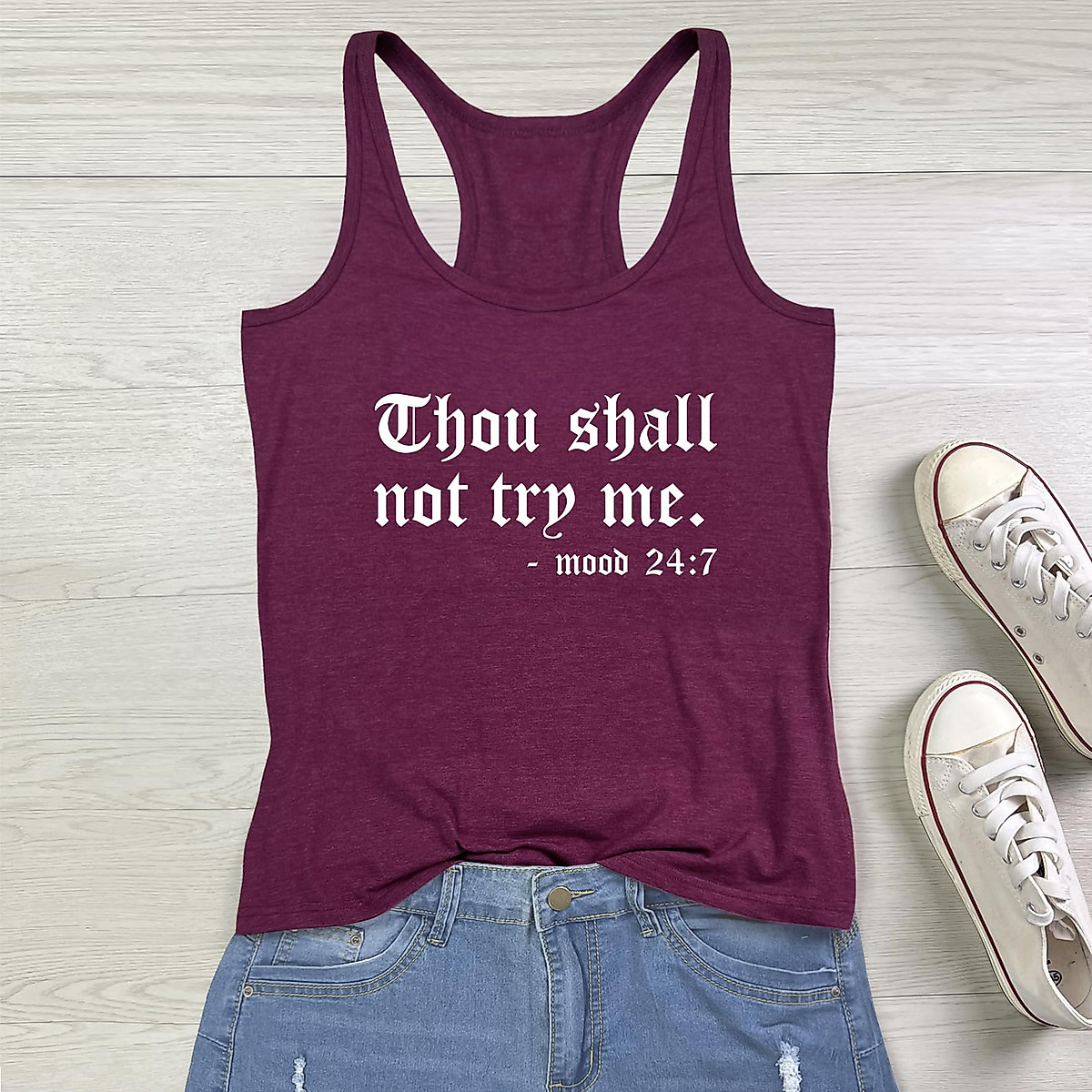 LOOKFACE Women Racerback Graphic Tank Tops Cute Cami Shirt Wine Red Medium