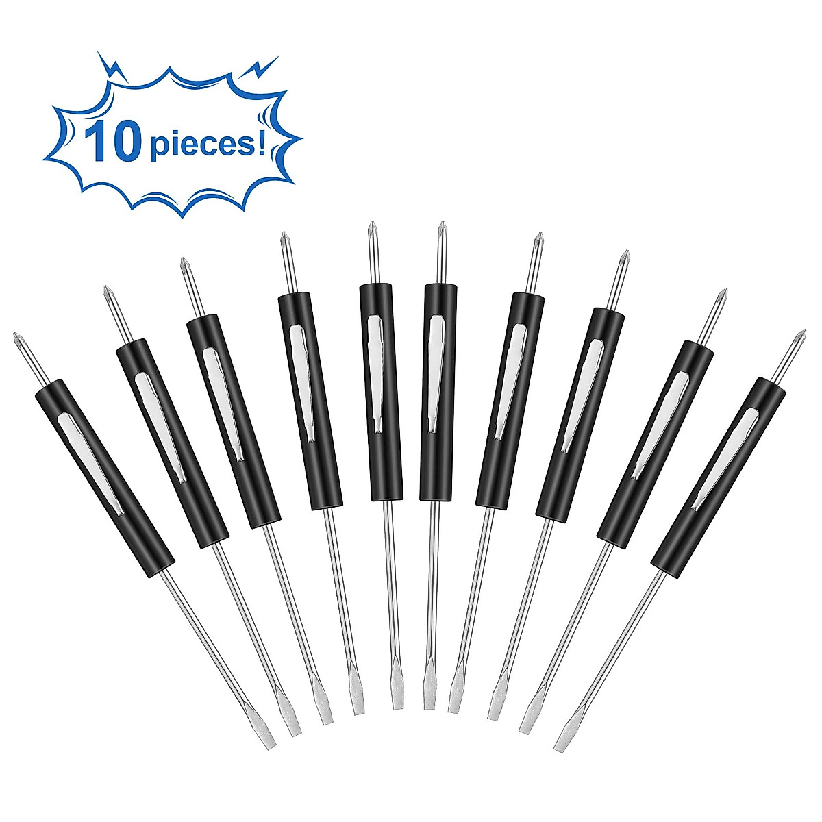 10 Pieces Pocket Screwdriver Set with Clip Double End and Slotted Two-use Screwdriver Set Pocket Mini Pocket Screwdrivers for Mechanics, Electricians, Electronic Technicians, Assemblers (Black)