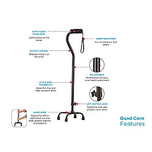 NOVA Designer Quad Cane, Lightweight Four Legged Walking Cane with Soft Grip Handle, Height (for users 4’11” - 6’4”) and Left or Right Adjustable, Blue Waves Design