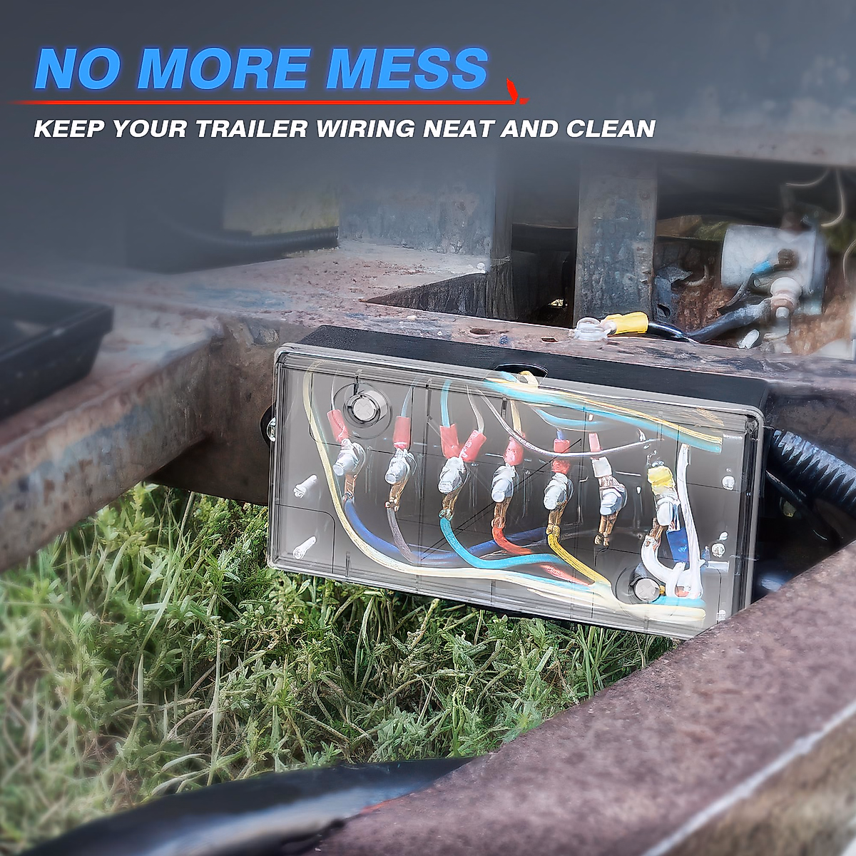 MICTUNING 7 Way Electrical Trailer Junction Box - 7 Gang Trailer Wire Connection Box Weatherproof for Rewiring Camper RV Caravans Boat Light, Transparent Cover