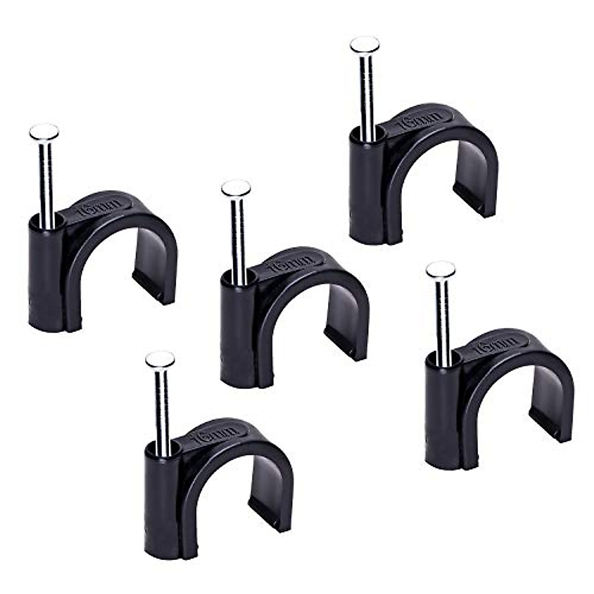 Mini Skater 16mm Nylon Steel Nail in Circle Ethernet Cable Clips Cord Holder Wire Management,Pack of 50.(Black)