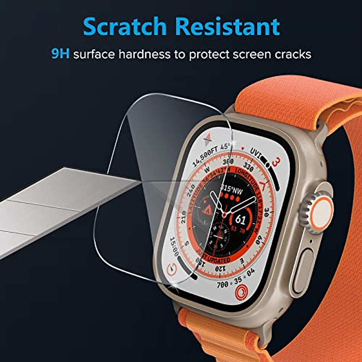 Hierusre [3 Pack] Screen Protector for Apple Watch Ultra 2/Ultra 49mm, Tempered Glass Protector Screen for iWatch Ultra 2/Ultra, Scratch Resistant, HD Clear, Touch Sensitive, Bubble Free