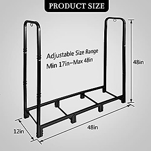 Tinfomyou Firewood Rack Outdoor Fire Wood Rack Outside Heavy Duty 4FT Assembled Adjustable Log Rack Holder for Indoor Outdoor Wood Storage, Black Square Tube