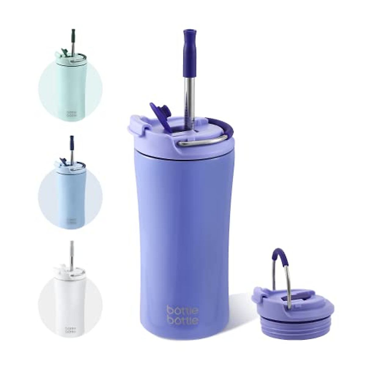 BOTTLE BOTTLE Insulated Coffee Tumblers with Dual-use Lid and Straw Double Walled Iced Travel Coffee Mug for Woman and Man 12oz Stainless Steel Tumbler with Handle（purple）