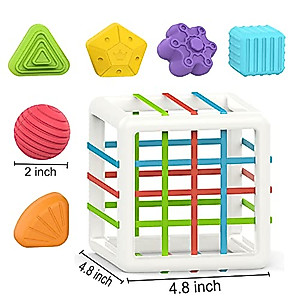 MINGKIDS Montessori Toys for 1 Year Old,Baby Sorter Toy Colorful Cube and 6 Pcs Multi Sensory Shape,Developmental Learning Toys for Girls Boys Easter Gifts,Baby Toys 6-12-18 Months