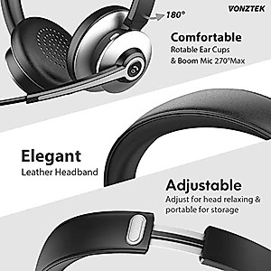 Bluetooth Headset with Microphone, Wireless Headphones with Noise Cancelling Mic, On Ear Headphones with USB Audio Dongle for PC, Handsfree 26 Hrs/Dual Connect/Mute Button, for Skype|Zoom|MS Teams