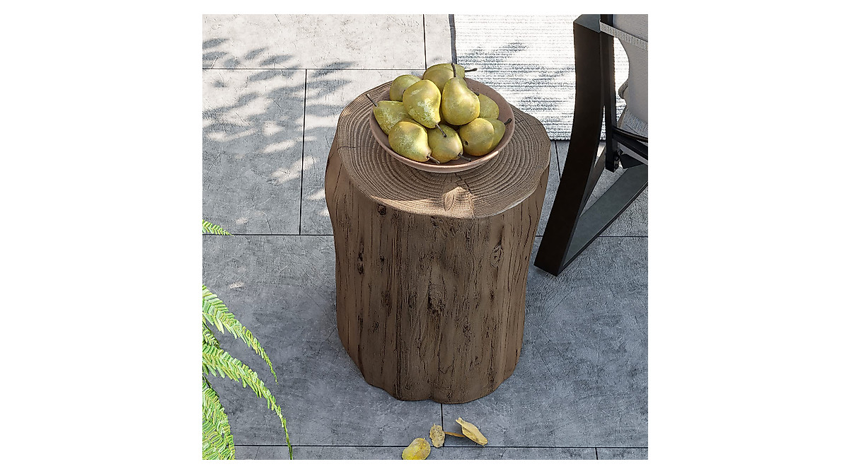 AQUILLA Rustic Stump Side Table | Brown Wood-Look End Table