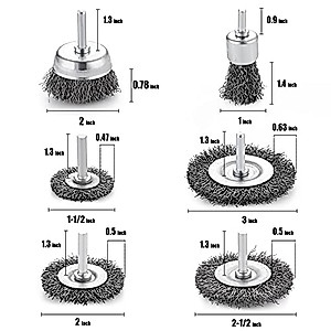 TILAX Drill Wire Brush End Brush Set 6 Piece, Wire Brushes for Cleaning 1/4 Inch Arbor 0.012 inch Coarse Carbon Steel Crimping Wire Wheel, Paint-Surface and Small Spaces Can be Treated.