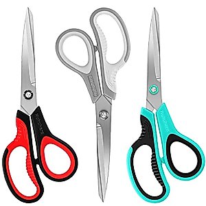 Scissors All Purpose, Huhuhero Premium 8.7" Titanium Super Sharp Scissors Heavy Duty Shears, Soft Comfort-Grip Scissors for Office School Home Craft Supplies, Right/Left Handed Scissors, 3-Pack