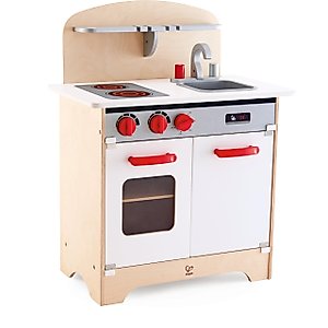 Hape Gourmet Kitchen Toy Fully Equipped Wooden Pretend Play Kitchen Set with Sink, Stove, Baking Oven, Cabinet, Turnable Knobs & Spice Shelf, White