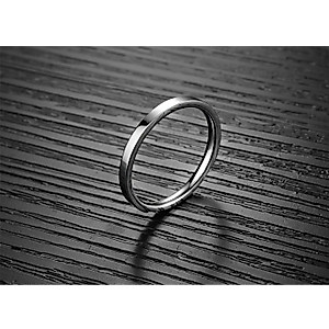 Fashion Month Women 2mm Titanium Stainless Steel Cubic Zirconia CZ Inlay White Gold Ring Wedding Engagement Silver Band Size 5