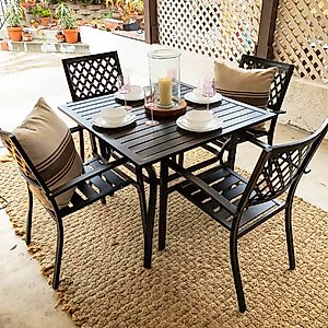 Sophia & William Patio Table and Chairs Set, Outdoor Dining Set for 4, 5 Piece Metal Patio Furniture, 37" Black Square Table(Diamond)