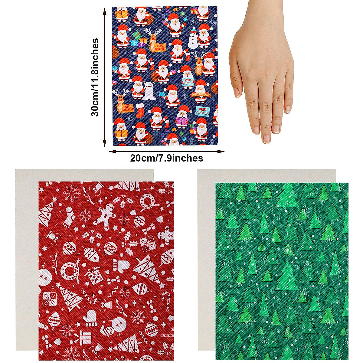 20 Pieces Christmas Faux Leather Sheets Christmas Theme Printed Synthetic Leather Sheet Glitter Faux Leather Fabric Sheet Santa Claus Faux Leather Sheet for DIY Christmas Craft Making, 8.3 x 6.3 Inch