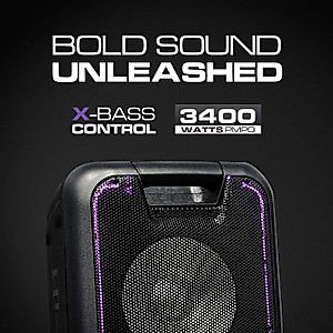 Dolphin SP-210RBT Dual 10" Bluetooth Party Speaker, Neon LED Lights, 3400W, Long-Lasting Battery, X-Bass, Trolley & Wheels