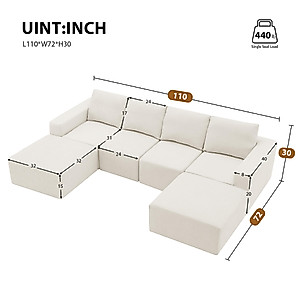 HUMEHA Cloud Modular Sectional Sofa,110" Luxury Chenille Couch Comfy Convertible U-Shaped Sofa with Deep Seat, 4 PC Free Combination Couch Minimalist Floor Sofa for Living Room Apartment, Beige