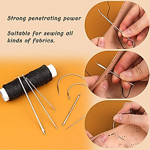 Ftyiwu Waxed Thread 32 Yards (Black), Leather Sewing Waxed Thread with Hand Sewing Needles, Leather Sewing Thread Set for Home Upholstery Carpet Leather Canvas Repair and Sewing