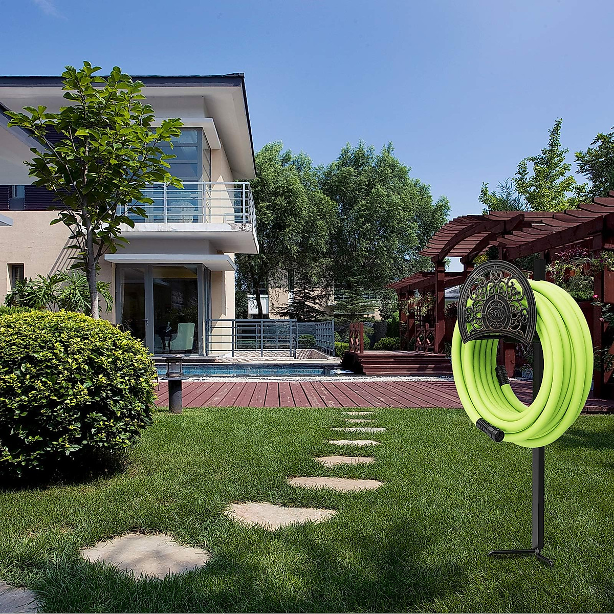 GOFORWILD Garden Hose Holder Butler, Decorative Sturdy Water Hose Rack, Durable Wall Hose Hanger, Holds 125-Feet of 5/8-Inch Hose, Hose Reel, Made of Stainless Cast Aluminum, 7009