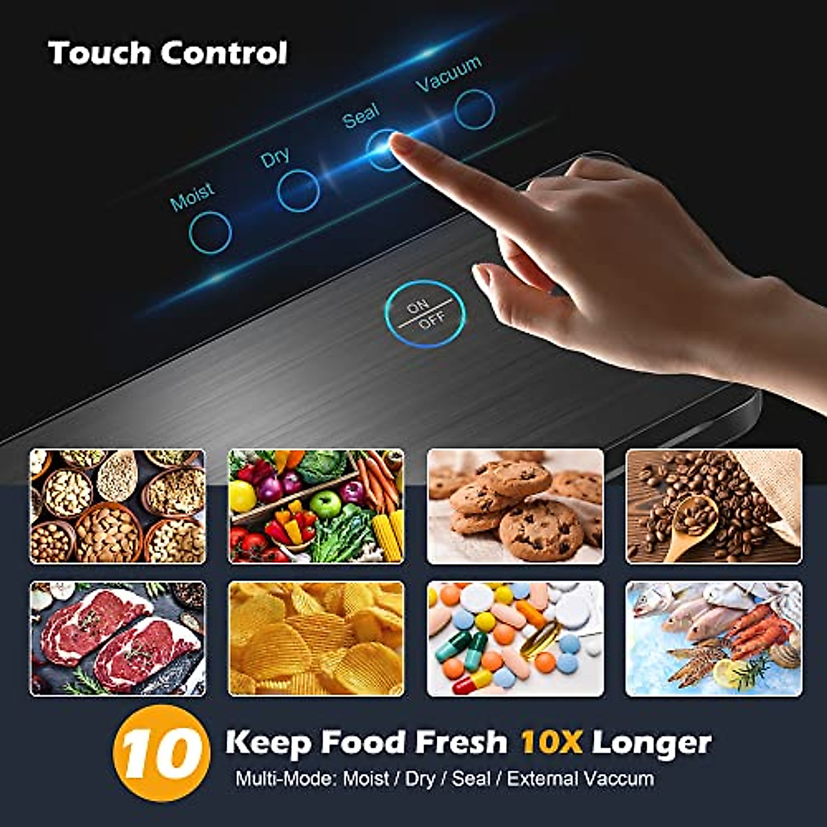 Vacuum Sealer Machine, 85Kpa Food Sealer with Built-in Cutter and Bag Storage(Up to 20 Feet Length), Dry & Moist Food Modes, Touch Control Panel, LED Indicator Lights, Compact Design, Lab Tested