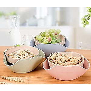 Plutreas Double Dish Pistachios Bowl, Snack Serving Bowl for Peanuts Pistachios Cherries Edamame Fruits Candy (Green)
