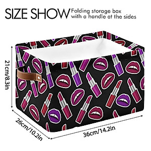 ALAZA Love Lipstick Lips Foldable Storage Box Storage Basket Organizer Bins with Handles for Shelf Closet Living Room Bedroom Home Office 1 Pack