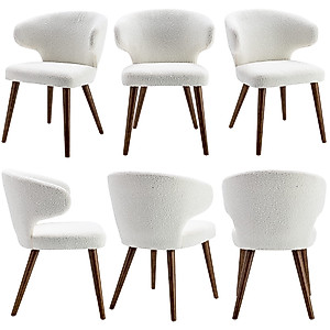 VESCASA Sherpa Modern Dining Chairs with Wood Legs, Upholstered Curved Back Side Chairs for Dining Room/Living Room, Set of 2, White
