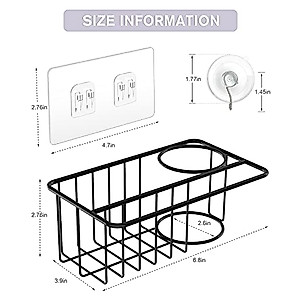 VIS'V 3 in 1 Sink Caddy Sponge Holder, 304 Stainless Steel Adhesive Kitchen Sink Basket Sponge Holder Brush Holder Dishcloth Hanger Kitchen Sink Accessories Organizer Rack with 2 Suction Cups - Black