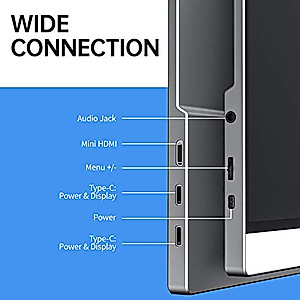 Portable Monitor-15.6 Inch Travel Screen FHD FreeSync Frameless Eye Care USB-C Computer Display with Type-C HDMI Speakers for Laptop PC Mac Surface PS4/5 Xbox Switch, with Smart Cover, VESA Mountable