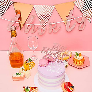 Talk Thirty to Me Banner Happy 30th Birthday Anniversary Banner and Cake Topper Triangle Flag Banner for Men Women 30th Birthday Party, Pre-Strung (Pink)