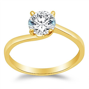 Size - 4.5 - Solid 14k Yellow Gold Round Cut Cross Over Twist Solitaire Wedding Engagement Ring CZ Cubic Zirconia 1.0ct.