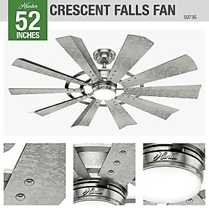 Hunter Fan Company 50736 Crescent Falls Ceiling Fan, 52, Galvanized