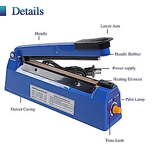 Boshen 8 Inch Impulse Heat Sealer Poly Mylar Plastic Bag Sealer Manual Heat Sealing Machine Home Restaurant Food Snacks Storage Manual Packaging Machine (8 inch 200mm)