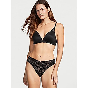 Victoria's Secret Lace Thong Underwear, Panties for Women, Body By Victoria, Black (L)