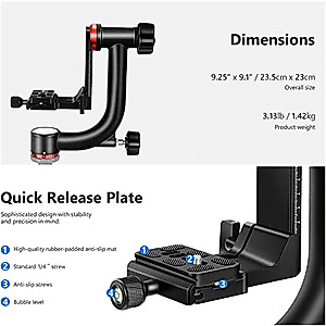 NEEWER Gimbal Tripod Head Professional Heavy Duty Aluminum Alloy with Arca Type Quick Release Plate, GM101 Supports Smoother 360 Degree Panoramic Shooting for DSLR Camera Up to 30lbs/13.6kg