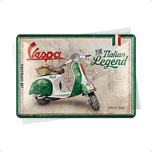 Nostalgic-Art, Retro Greetings Card Vespa - Italian Legend - Gift Idea for Scooter Fans Tin Postcard Mini Tin Sign Vintage Design 10x14cm