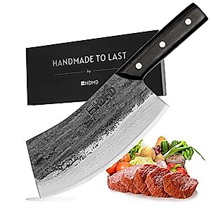 HDMD Cleaver Knife Meat Cleaver Knife for Meat Cutting, Real Hand Forged Knife High Carbon Steel Knife, Butchers Knife Meat Knife for Home and Outdoor Camping, BBQ