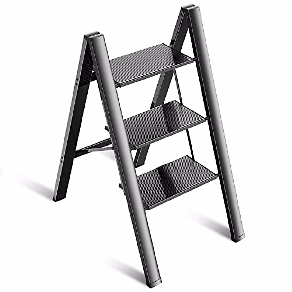 3 Step Ladder Folding Ladder Stool Portable Step Ladder Lightweight Aluminum Wide Anti Slip Pedal Multifunctional Household Adults Stepladder Black 330lb