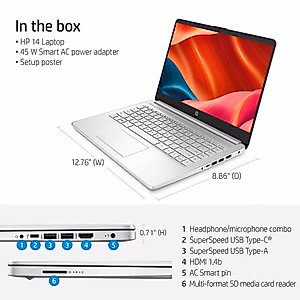 HP 2023 Newest 14 Laptop for Productivity and Entertainment,14" FHD Display, 8GB RAM, 256GB SSD, AMD Ryzen 3 Processor Upto 3.5GHz, Type-C, HDMI, Fast Charge, 10 Hrs Long Battery Life, Windows 11