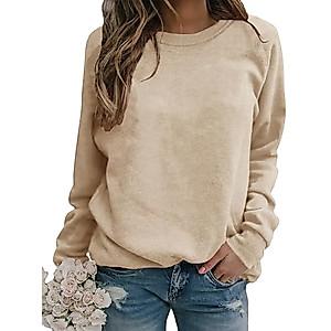 Smile Fish Womens Crewneck Long Raglan Sleeve Sweatshirt Relaxed Fit Soft Pullover Fall Tops Cotton Blend Beige Tan,XL