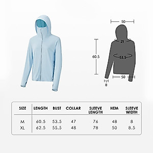 OHRAIN Women's Zip-Up Hoodie Sun Protective Jacket UPF 50+ for Outdoor Hiking Driving Blue X-Large