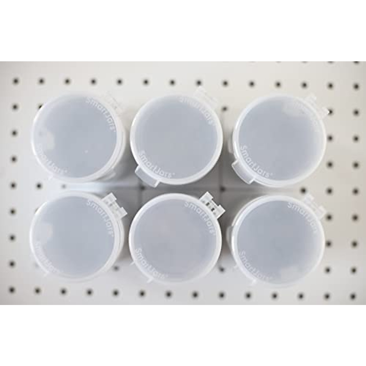 SmartJars® Pegboard Organizer Accessories Storage Jars, Pegboard Jars for Garage Organization, Craft Room, or Pantry, Pegboard Bins with Lids, Pegboard Wall Organizer, Starter Pack of 6 (White)