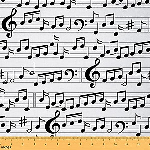 Musical Notes Fabric by The Yard,Hippie Music Theme Upholstery Fabric for Sewing Lover,Modern Stripes Geometry Waterproof Outdoor Fabric Crafting Supplies,1 Yard,Black White