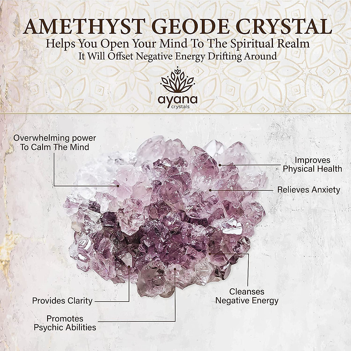 Ayana Crystals Handcrafted Amethyst Geode Necklace - Silver Plated: Genuine Natural Amethyst, February Birthstone – Third Eye & Crown Chakra Activation for Aquarius & Pisces Zodiac Signs